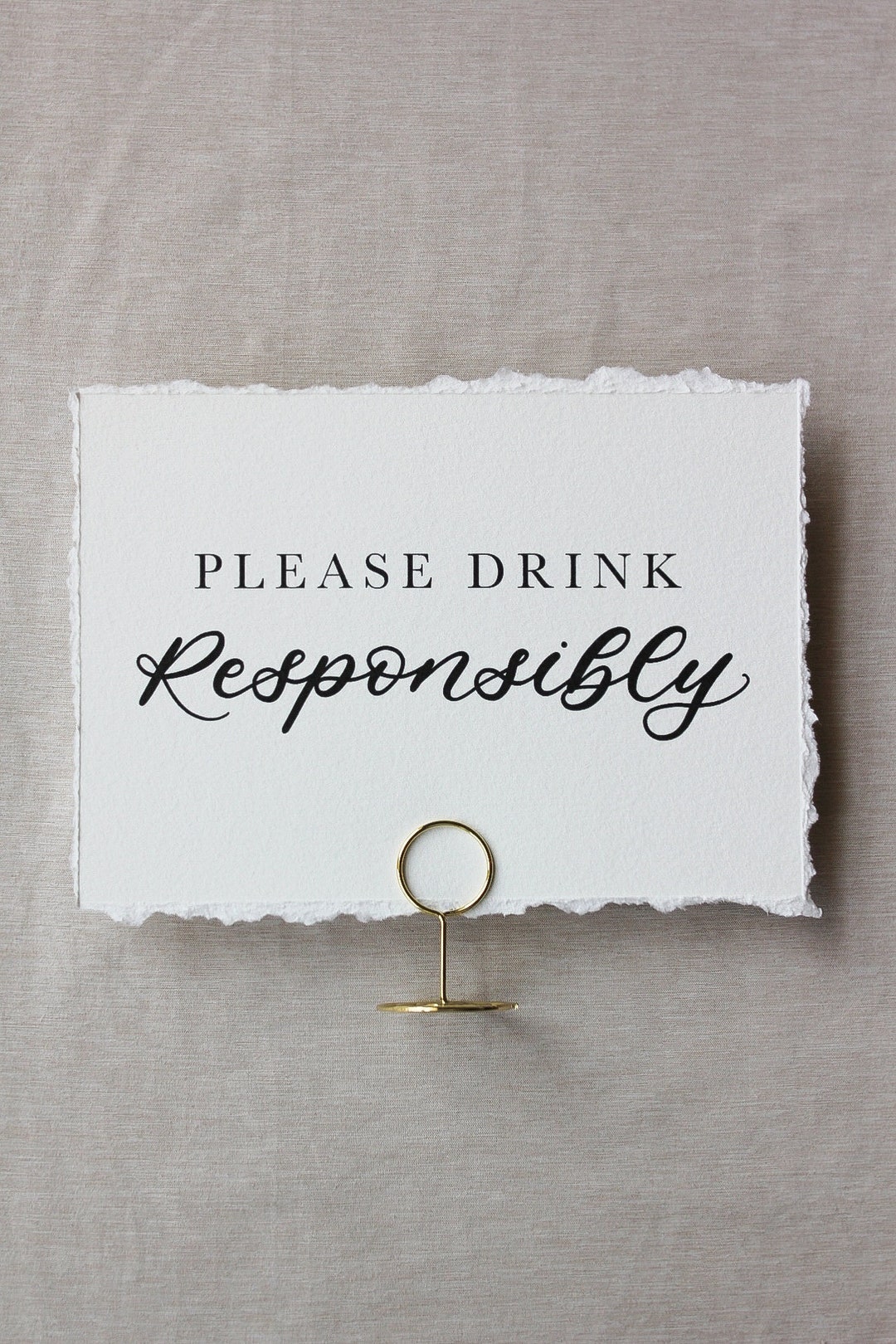 Please Drink Responsibly Sign, Deckled Edge Paper Wedding Sign, Wedding ...