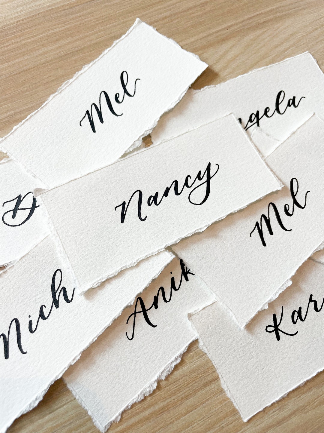Deckled Edge Wedding Place Cards: Handmade Calligraphy Name Tags - Etsy