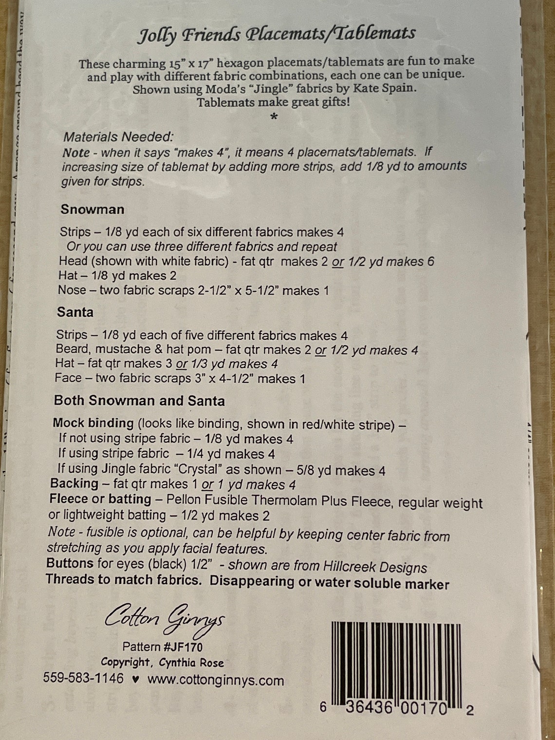 Jolly Friends by Cotton Ginnys Placemats Pattern - Etsy