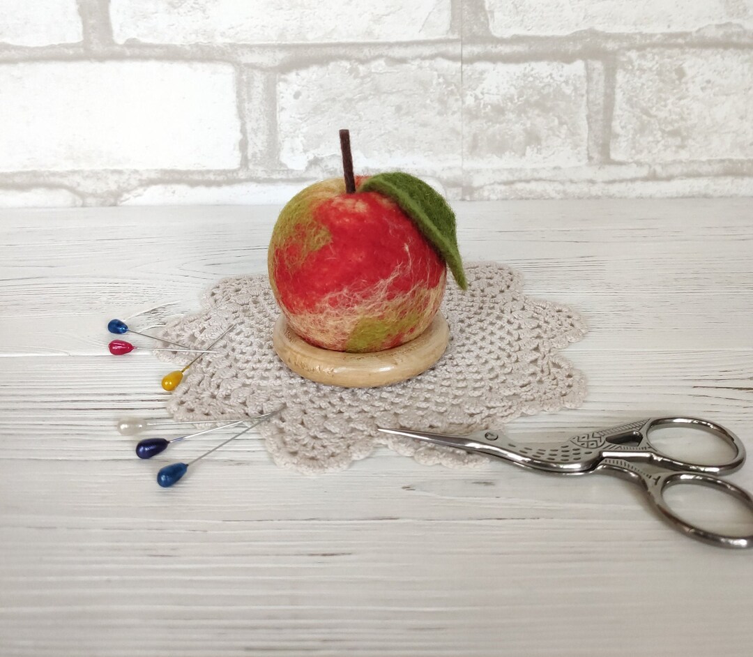 Felt Wool Pin Cushion Red Yellow Apple, Needle Felted Fruit Table Decor ...