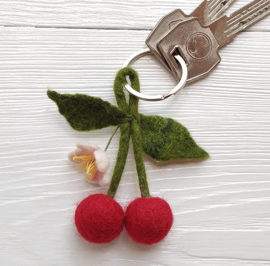 Felt Keychain Cherry Blossom, Felted Key Chain, Needle Felted Key Ring ...