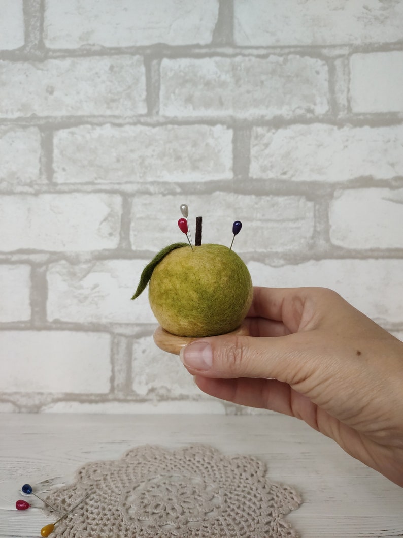Felted Pin Cushion Yellow Green Apple Handmade Wool - Etsy