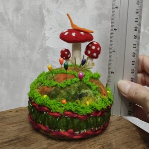 Felt Wool Pincushion Handmade Scene With Mushrooms, Felted Large Pin ...