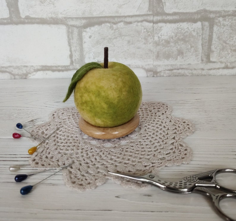 Felted Pin Cushion Yellow Green Apple Handmade Wool - Etsy