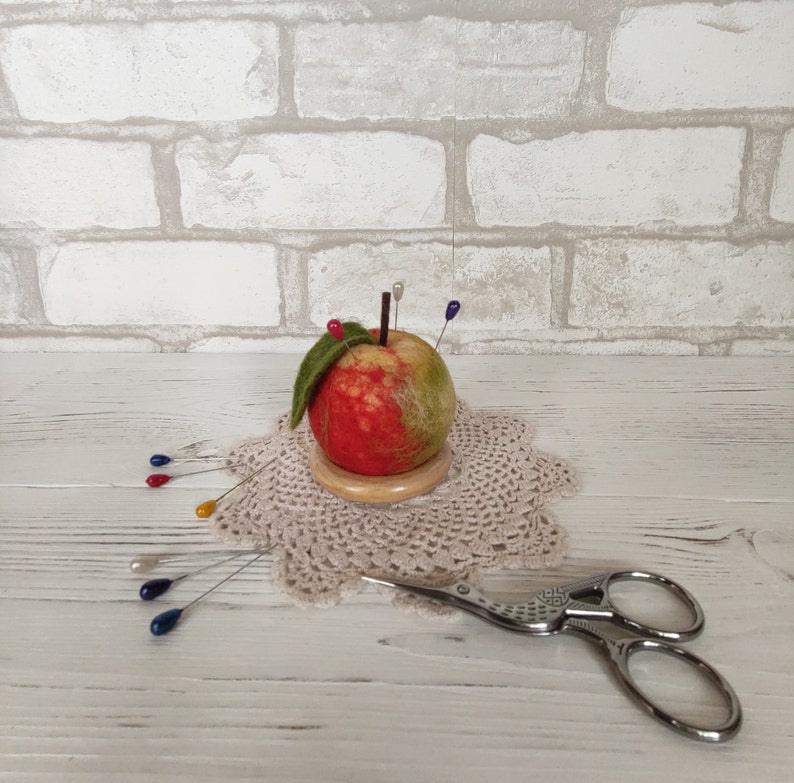 Felt Wool Pin Cushion Red Yellow Apple Needle Felted Fruit - Etsy