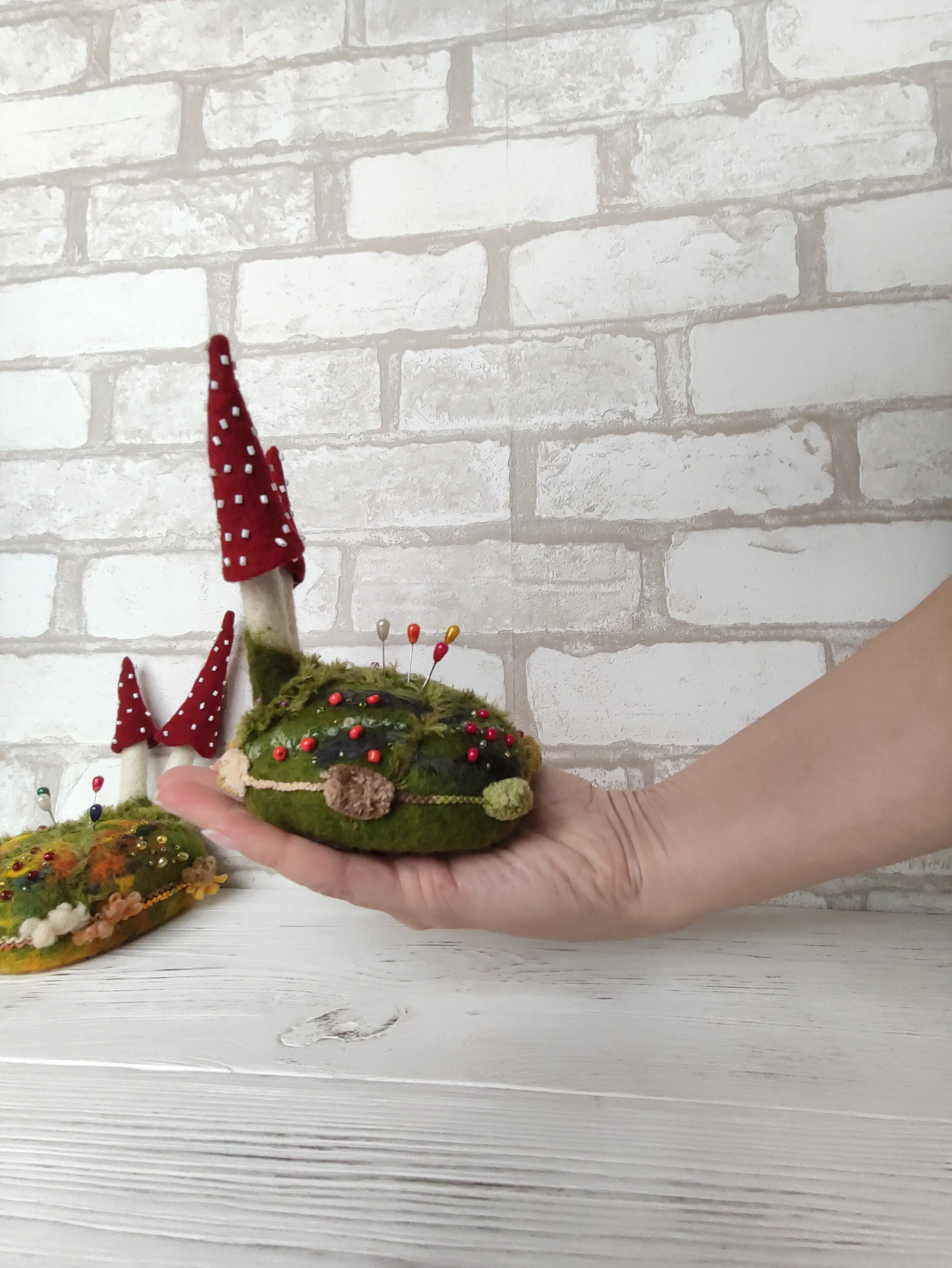 Felt Wool Handmade Pin Cushion Scene With Mushrooms Felted - Etsy