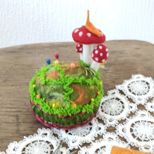 Felt Wool Pincushion Handmade Scene With Mushrooms, Felted Large Pin ...