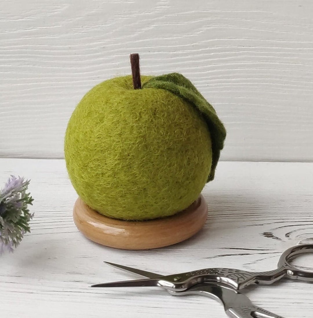 Felted Wool Pincushion, Green Little Apple Handmade Pin Cushion, Apple ...