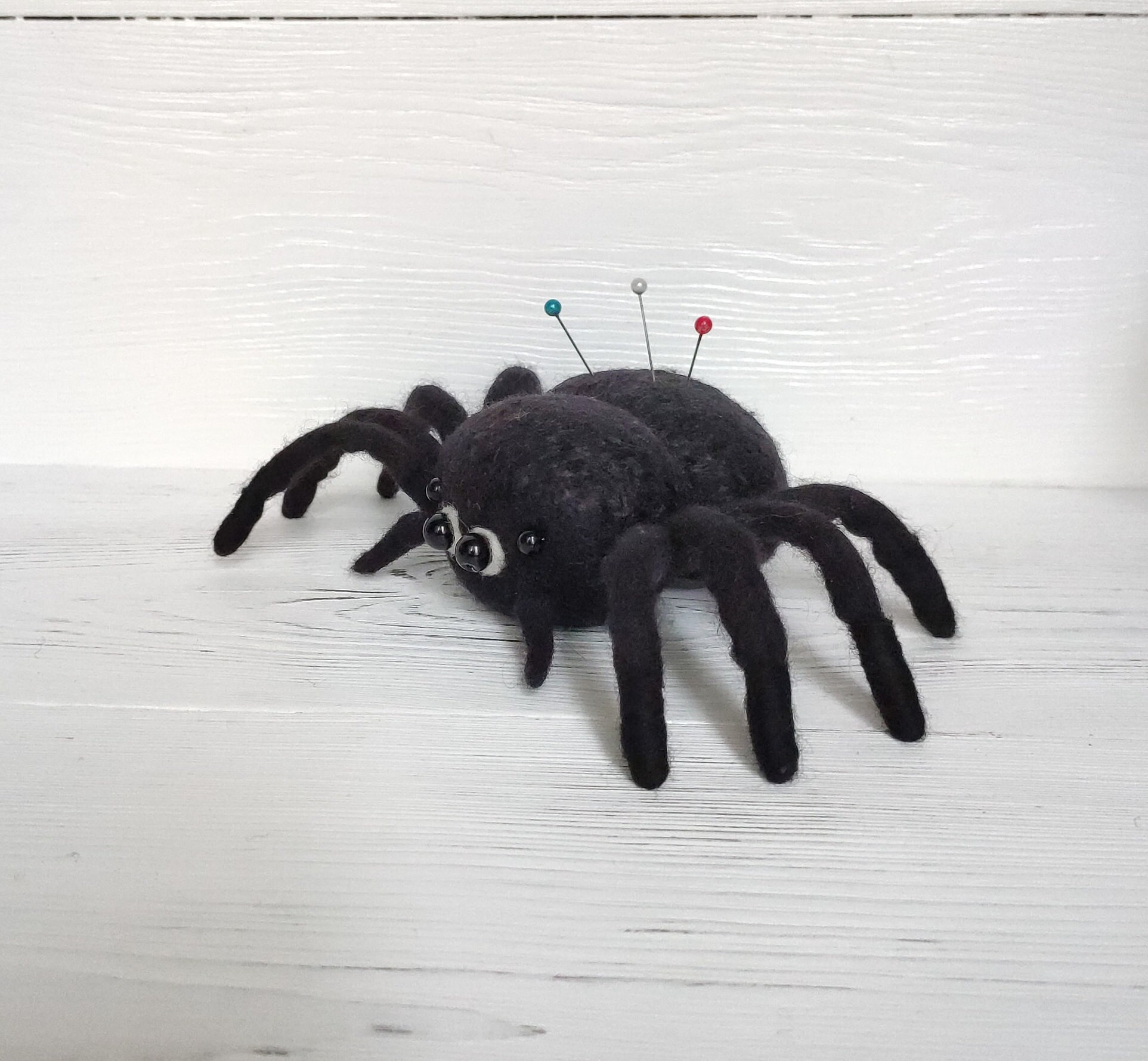 Felt Wool Pin Cushion Black Spider Gray Spider Felted - Etsy