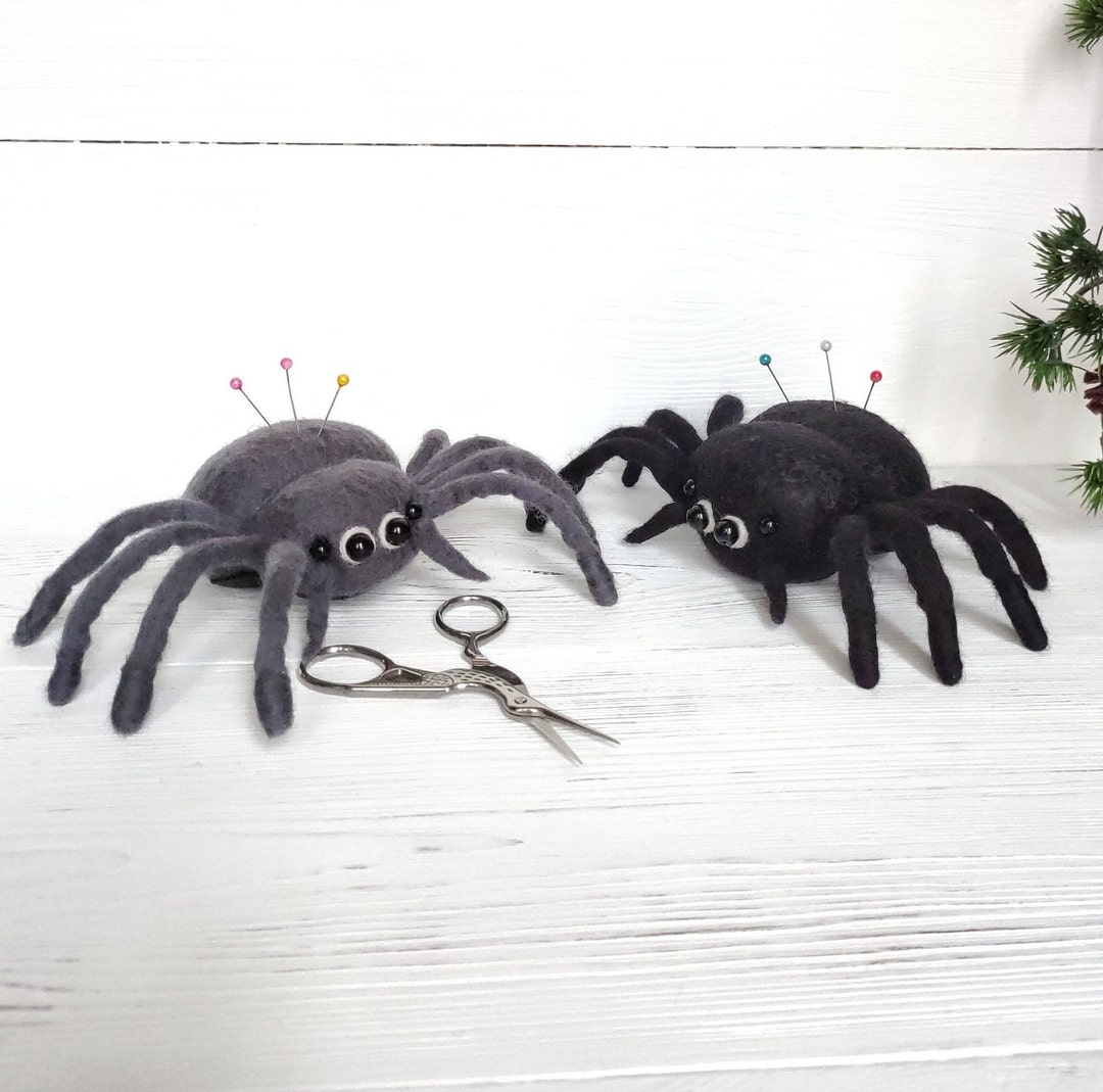 Felt Wool Pin Cushion Black Spider Gray Spider, Felted Pincushion ...