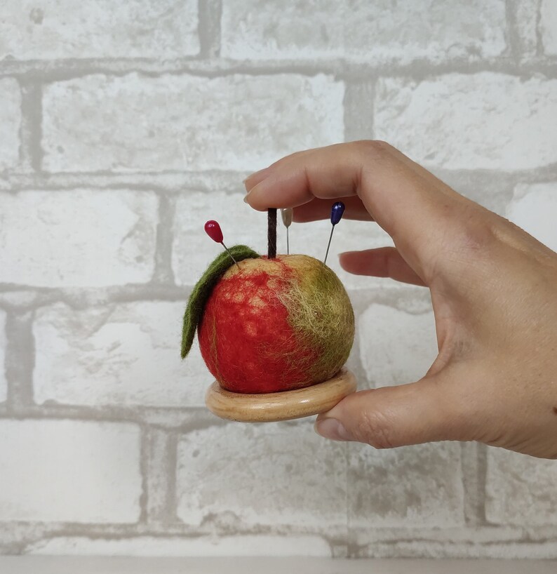Felt Wool Pin Cushion Red Yellow Apple Needle Felted Fruit - Etsy