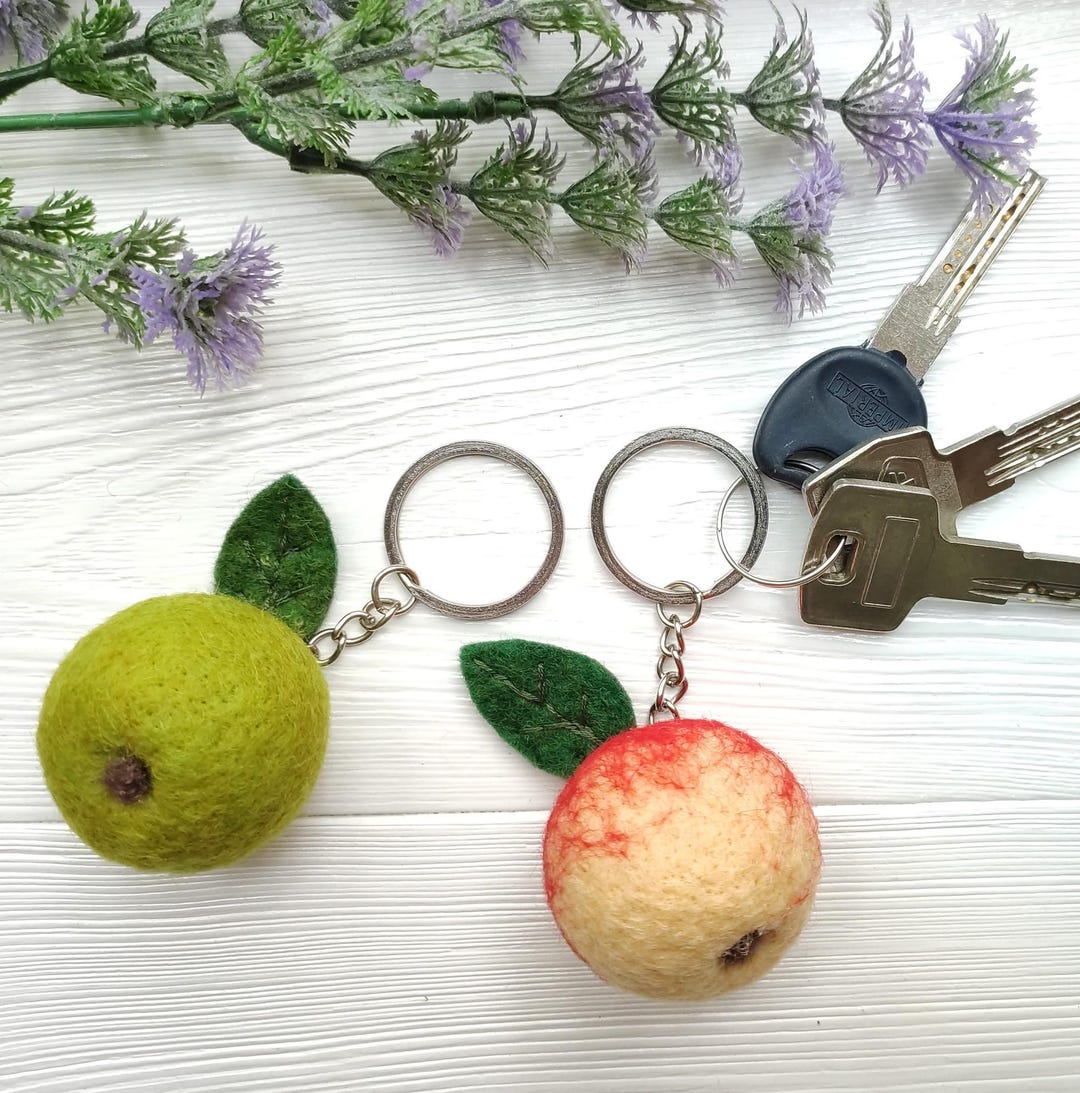Felted Wool Keychain Green Red Yellow Apples, Felt Cute Key Chain, Felt ...