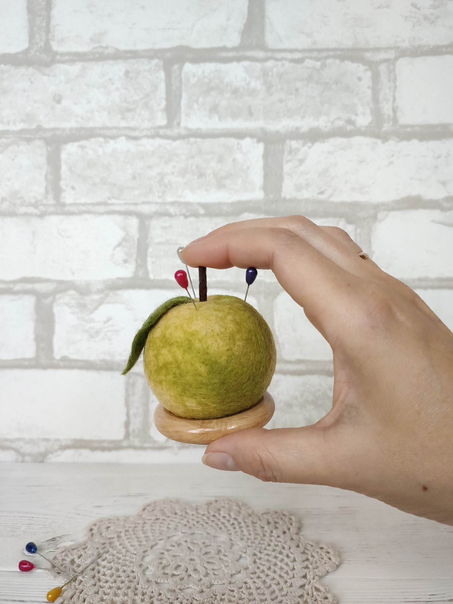 Felted Pin Cushion Yellow Green Apple Handmade Wool - Etsy