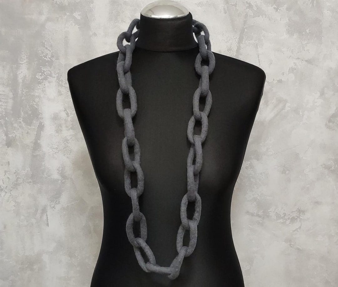 Felted Necklace, Felt Wool Gray Chain, Woolen Circle Choker, Skinny ...