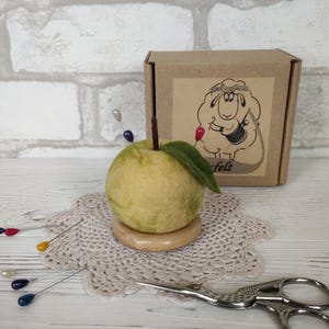 Felted Pin Cushion Yellow Green Apple, Handmade Wool Pincushion Fruit ...
