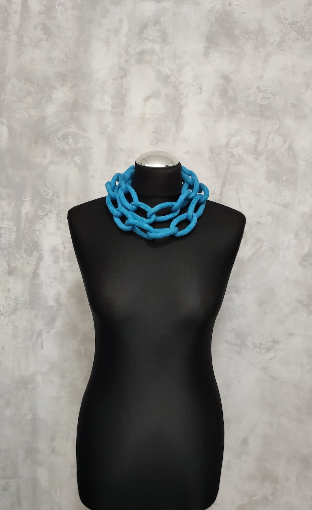 Felted Necklace Chain Turquoise, Felt Wool Circle Scarf, Statement Felt ...