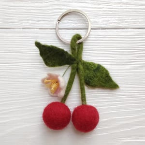 Felt Keychain Cherry Blossom, Felted Key Chain, Needle Felted Key Ring ...
