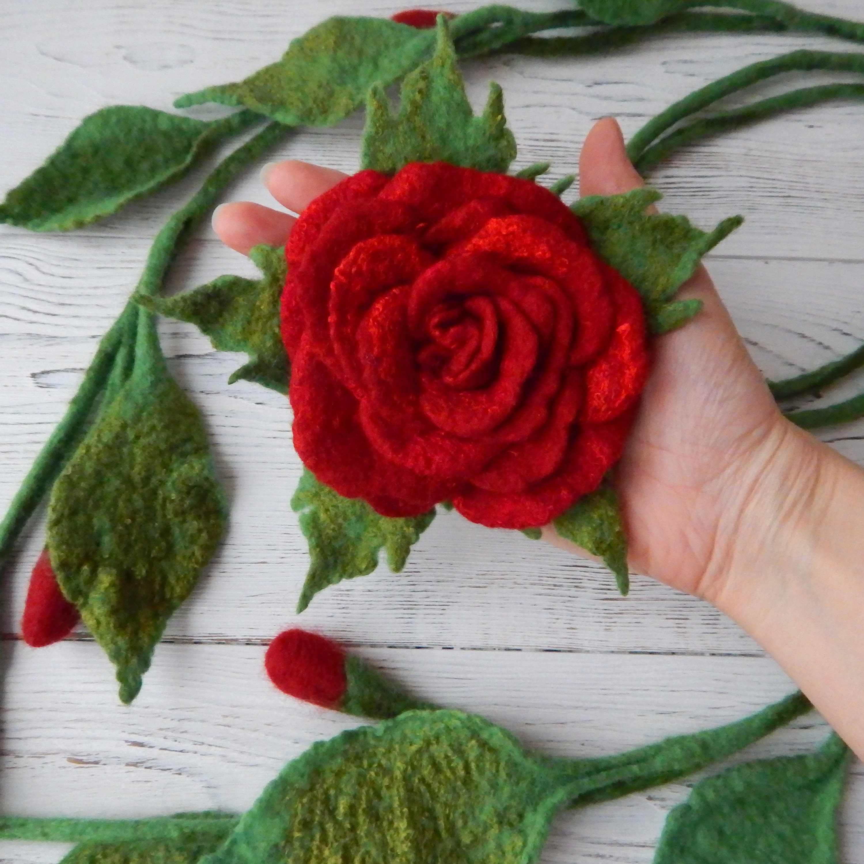 Felt Wool Floral Scarf Dark Red Rose Lariat Flower Bouquet - Etsy