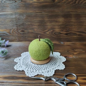 Felted Wool Pincushion, Green Little Apple Handmade Pin Cushion, Apple ...