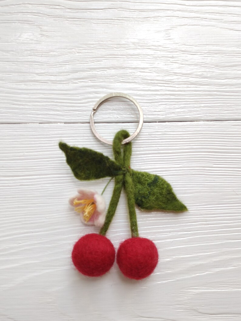 Felt Keychain Cherry Blossom Needle Felted Key Ring for - Etsy