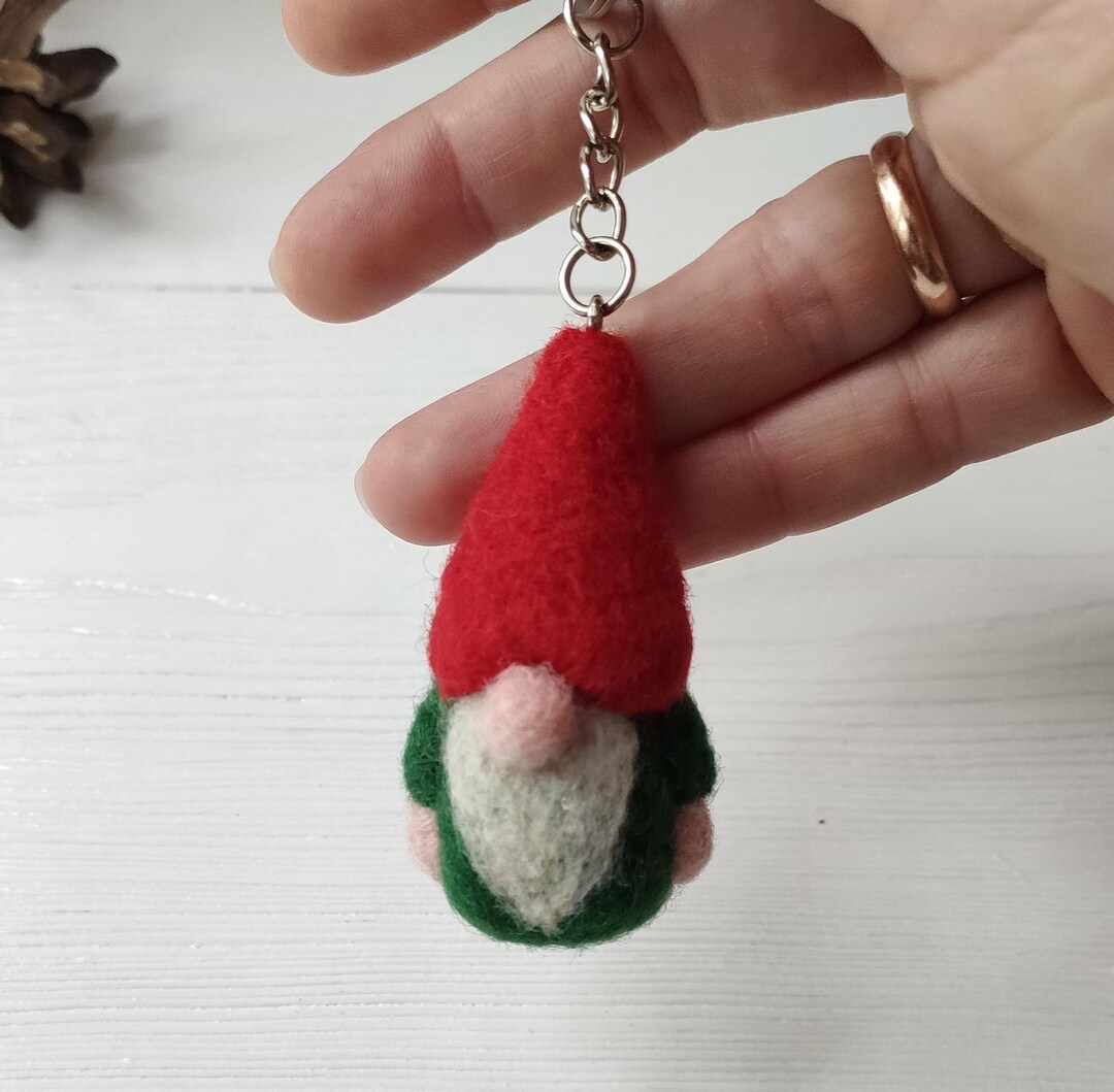 Felted Keychain Christmas Gnome, Felt Wool Gnome Ornament, Adorable ...