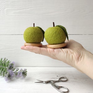 Felted Wool Pincushion, Green Little Apple Handmade Pin Cushion, Apple ...