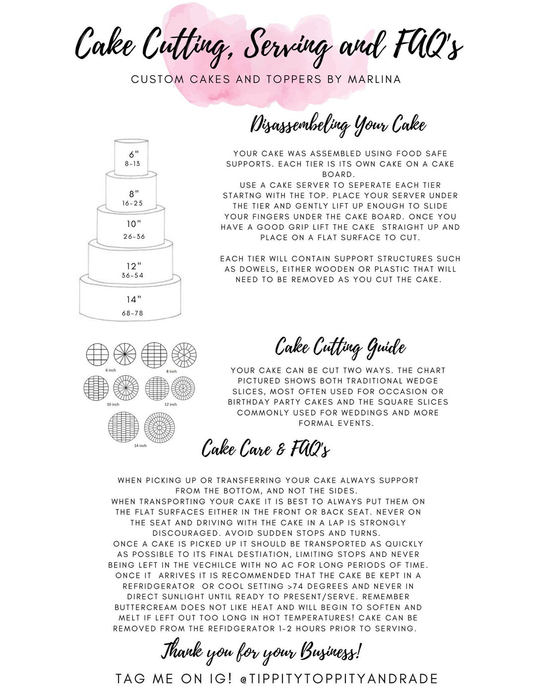 Instant Download Cake Serving Chart, Customizable Cake Information ...