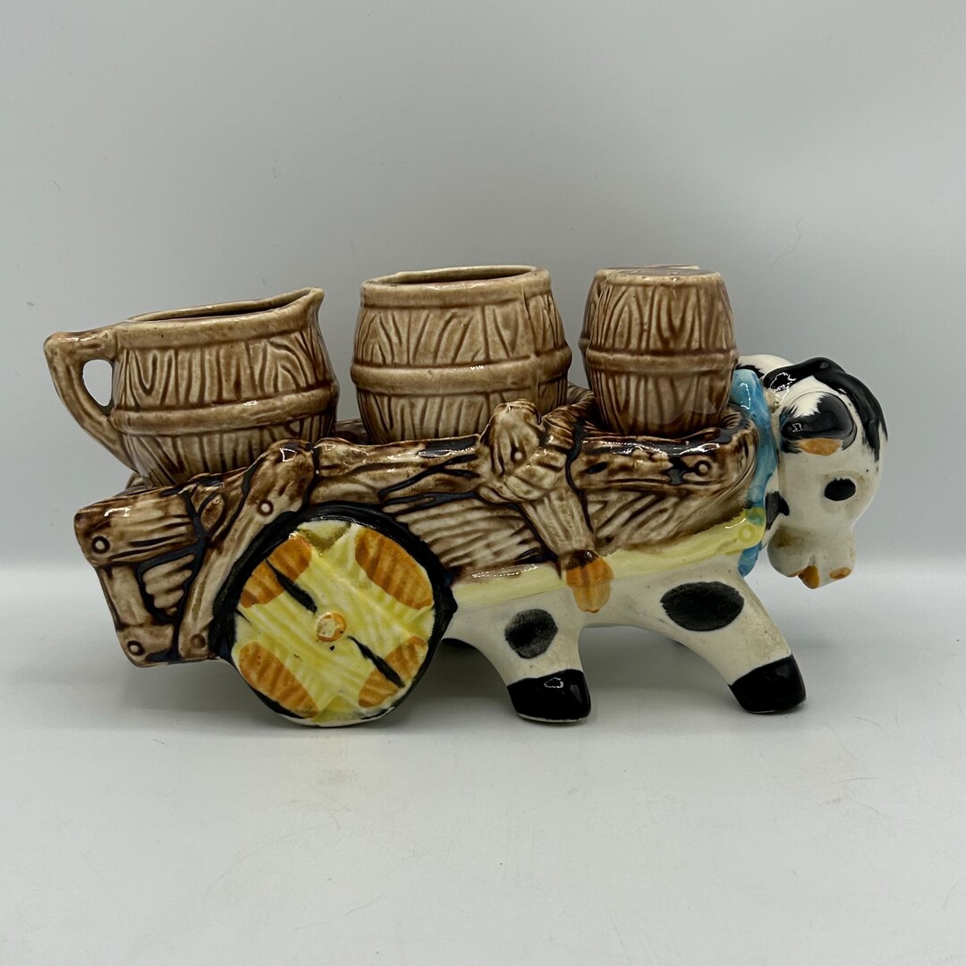 Vintage 5 Piece Donkey Pulling Cart With Creamer, Sugar, Salt and ...