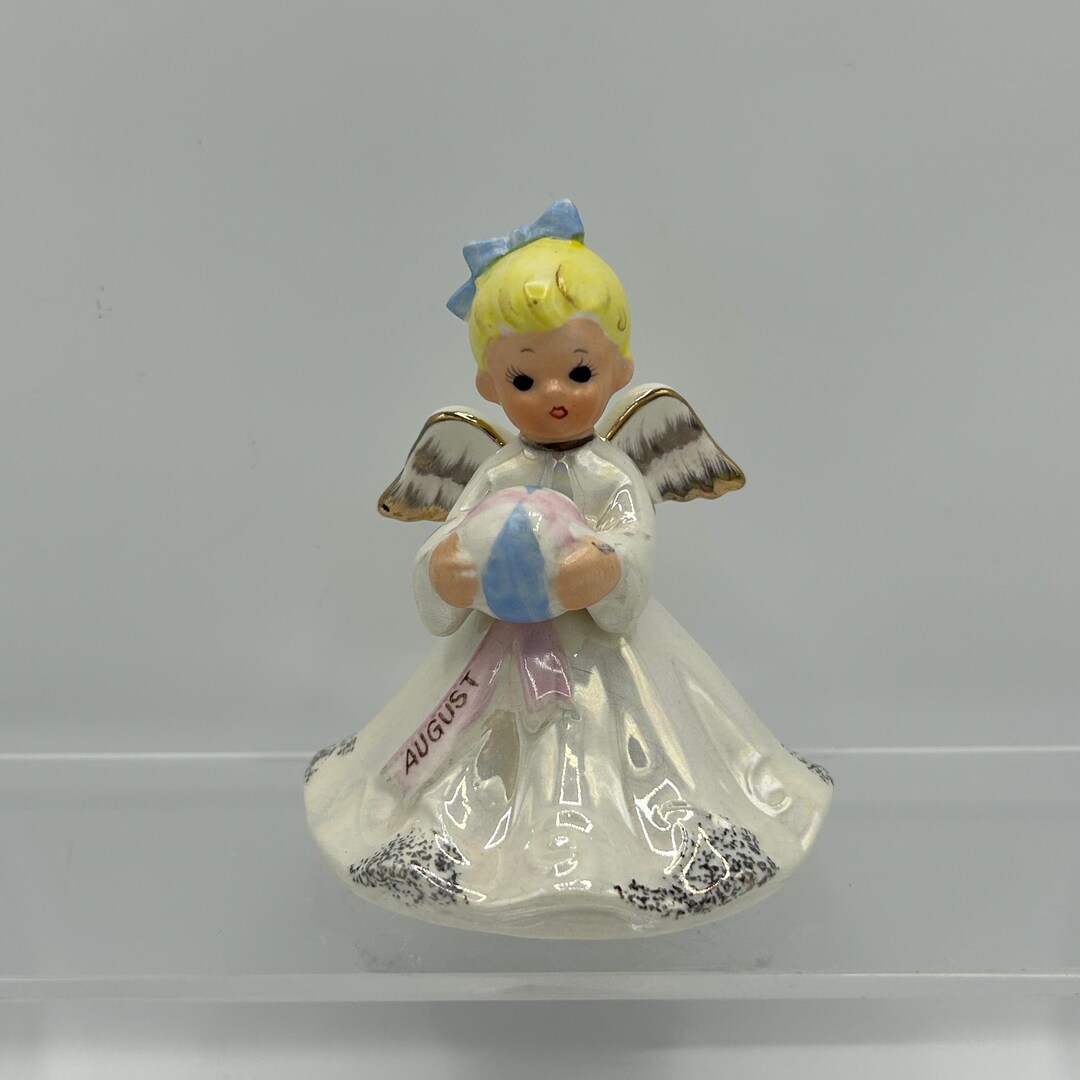 Norcrest August Angel Figurine Holding Beachball - Birthday Month Girl ...