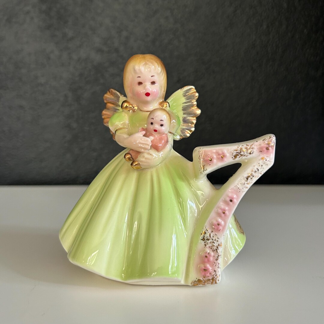 Josef Originals 7th Birthday Angel Figurine Age 7 Green Dress Brown ...