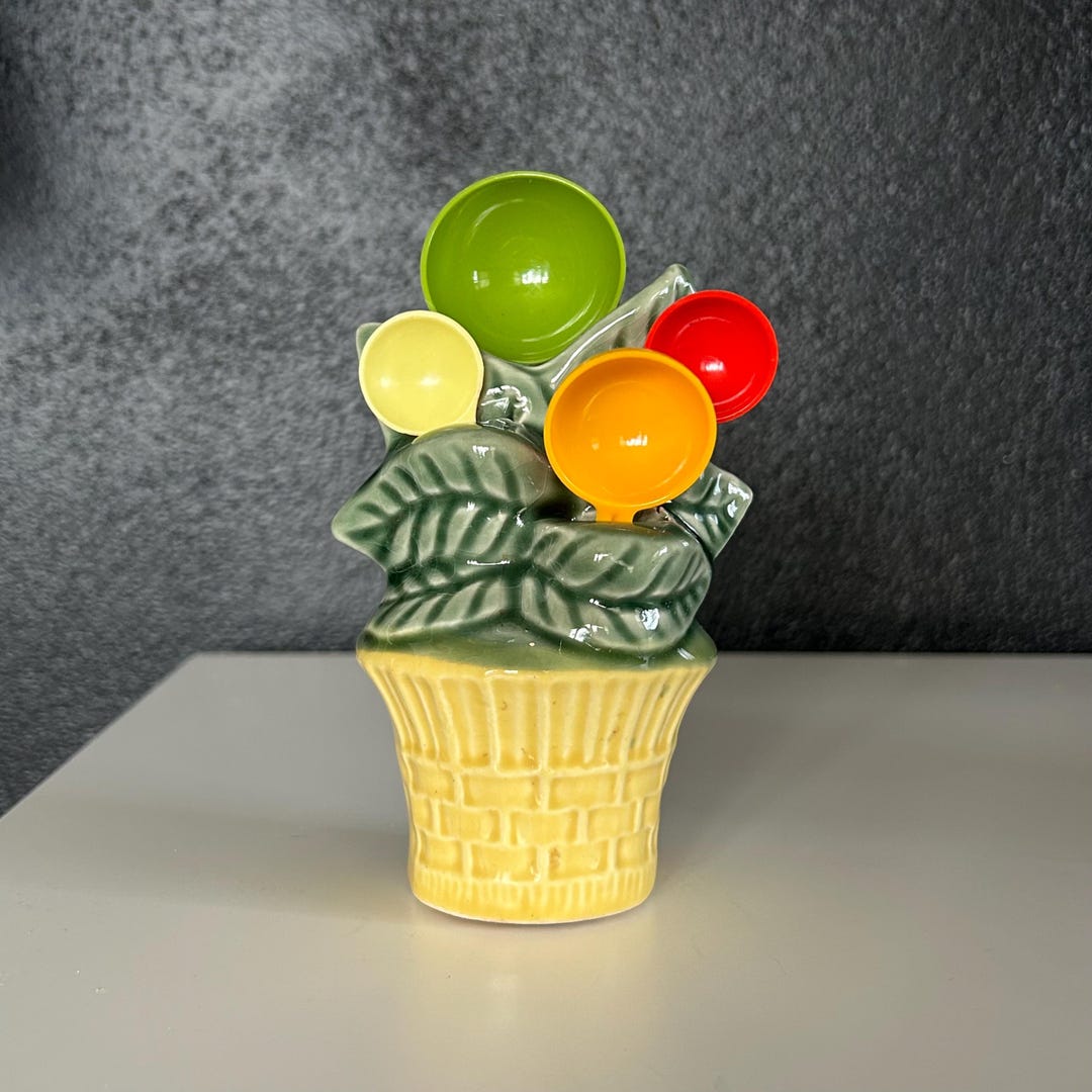 Vintage Ceramic Measuring Spoon Holder With Plastic Measuring Spoons - Etsy