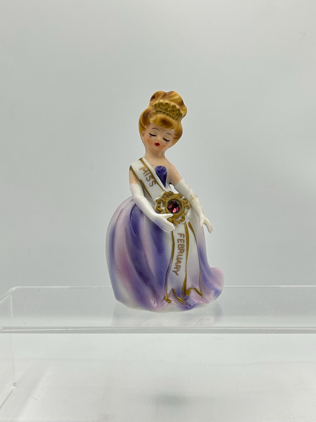 Lefton Pageant Girl Miss February Figurine Birthday Birthstone Amethyst ...