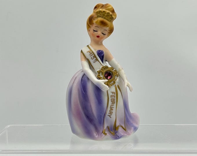 Lefton Pageant Girl Miss February Figurine Birthday Birthstone Amethyst ...