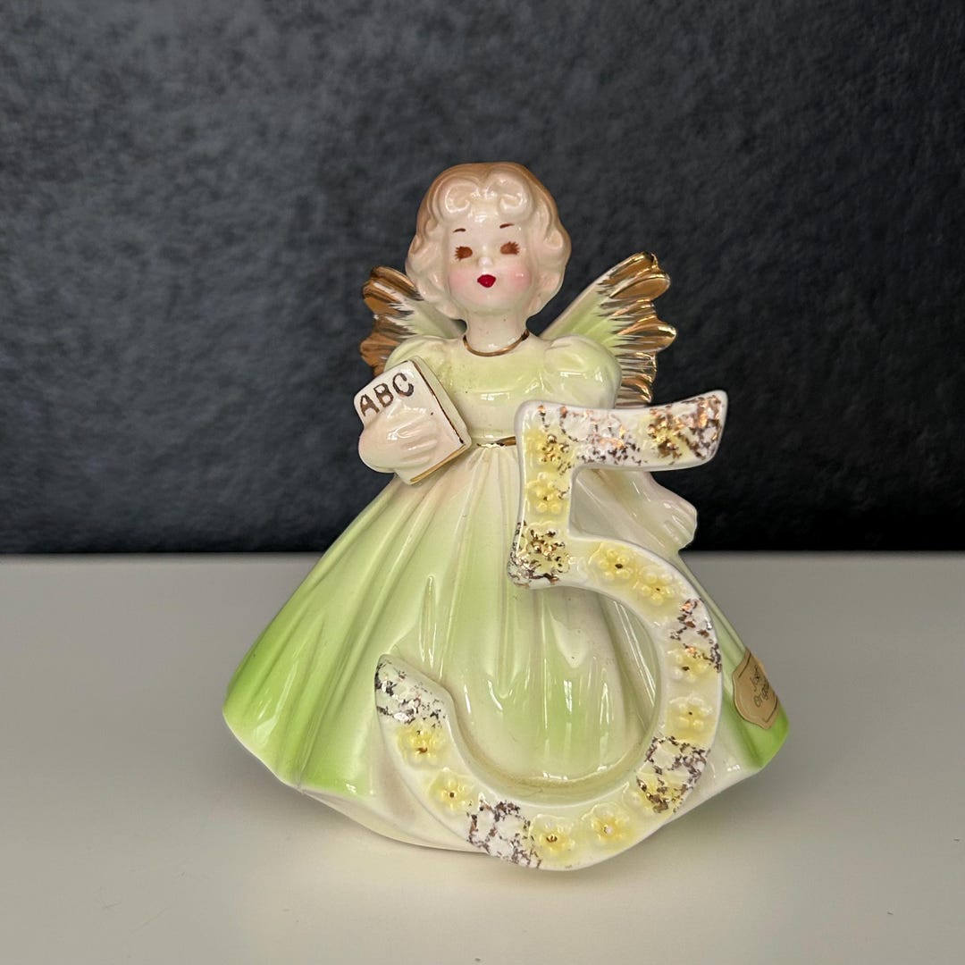 Josef Originals 5th Birthday Angel Figurine - Age 5 - Green Dress ...