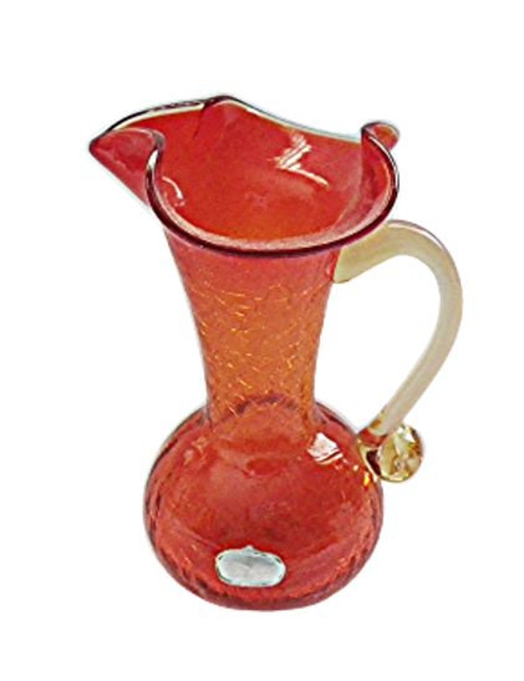 Vintage ORANGE CRACKLE GLASS Small Mini Pitcher Rainbow Label - Etsy