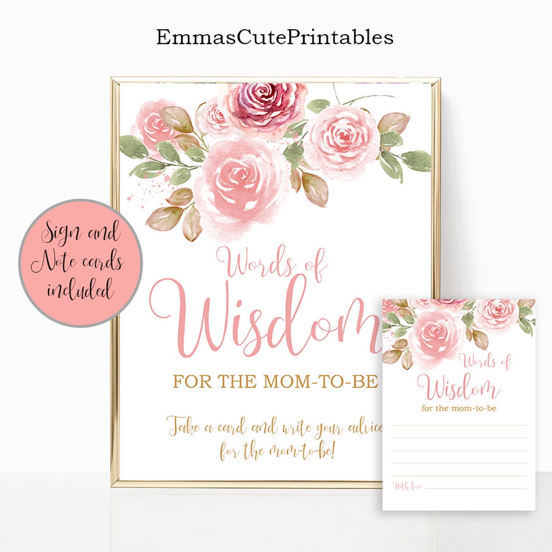 Advice for Mom-to-be Sign and Note Cards, Blush Printable Baby Shower ...