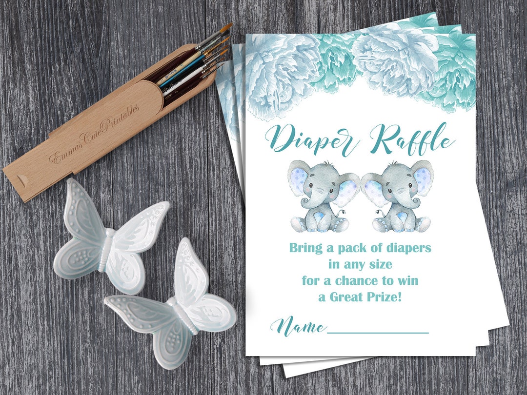 Elephant Twin Boys Shower Diaper Raffle, Sweet Baby Boys Diaper Raffle ...