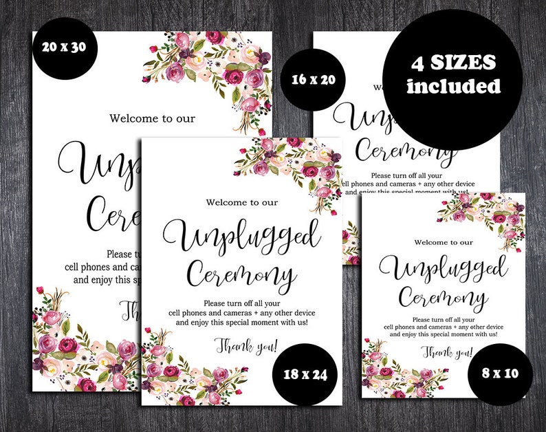 Printable Unplugged Ceremony Signfloral Wedding Unplugged - Etsy