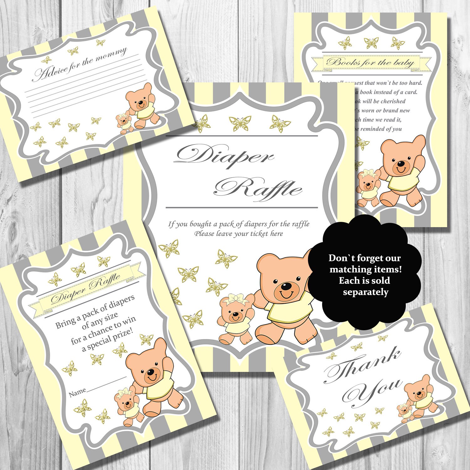 Diaper Raffle Sign Baby Yellow and Grey Teddy Bear Raffle - Etsy