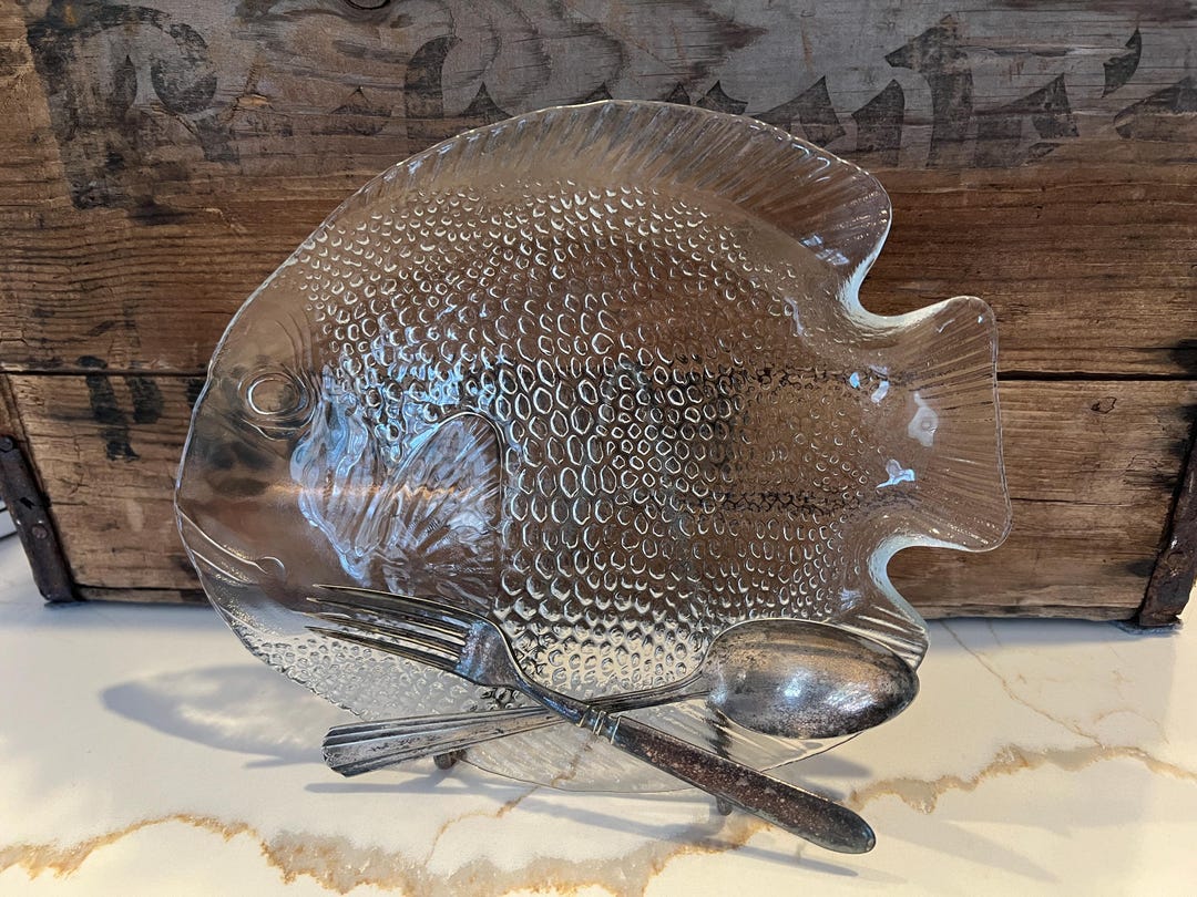Vintage Glass Fish Plate, Arcoroc Fish Plate, Made in France, Arcorac ...