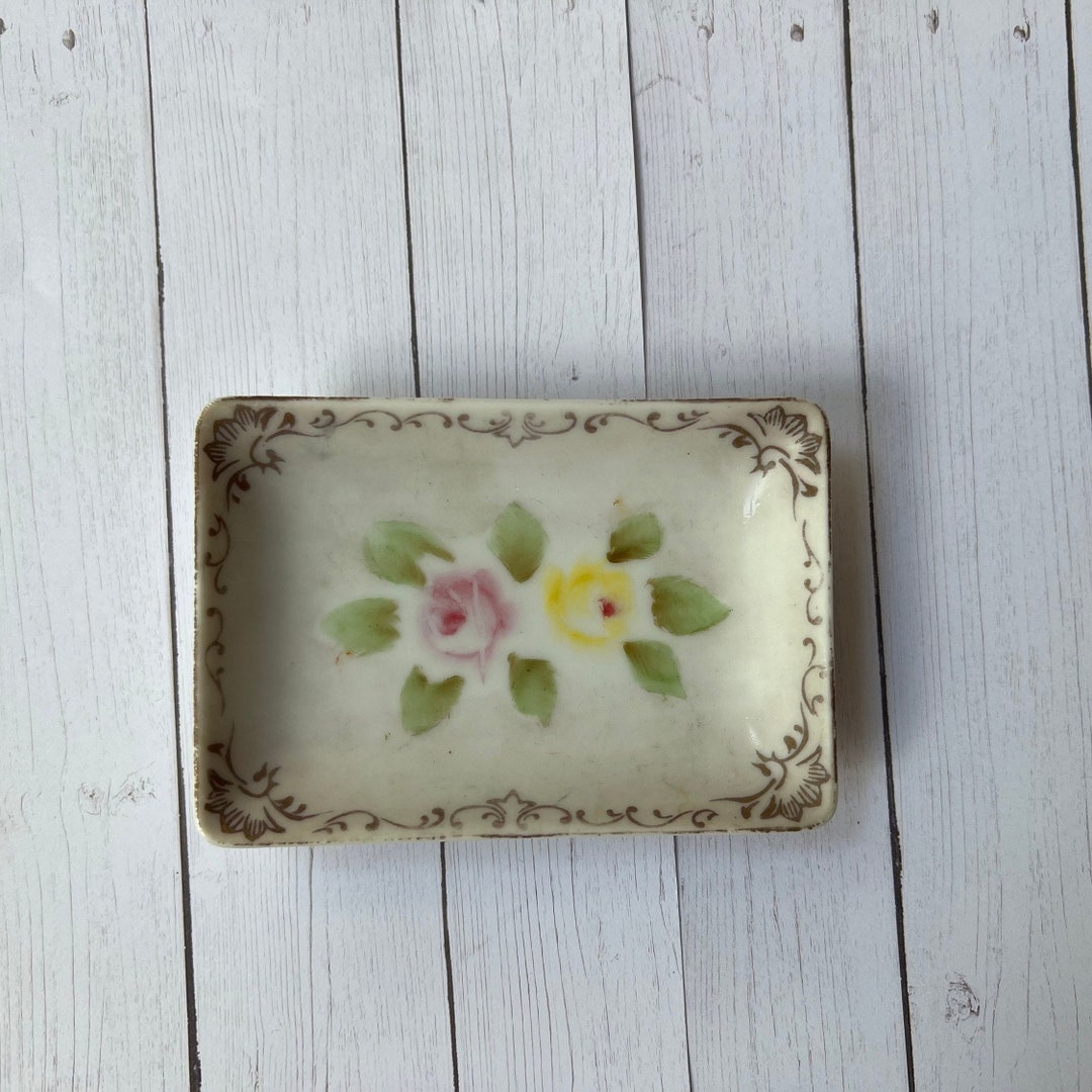 Vintage Victorian Ceramic Pin Dish, Pink & Yellow Roses, NC Hallmark - Etsy