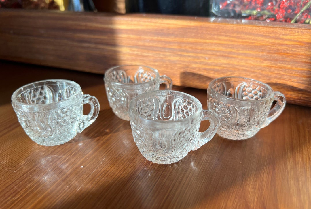 Vintage Cut Glass Miniature Tea Cups, New England Pineapple Design ...