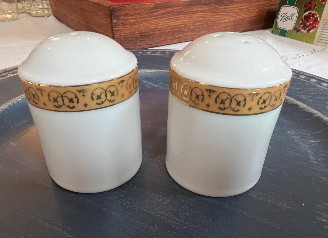Classic White and Gold Salt and Pepper Shakers, Porcelain Formal Salt ...