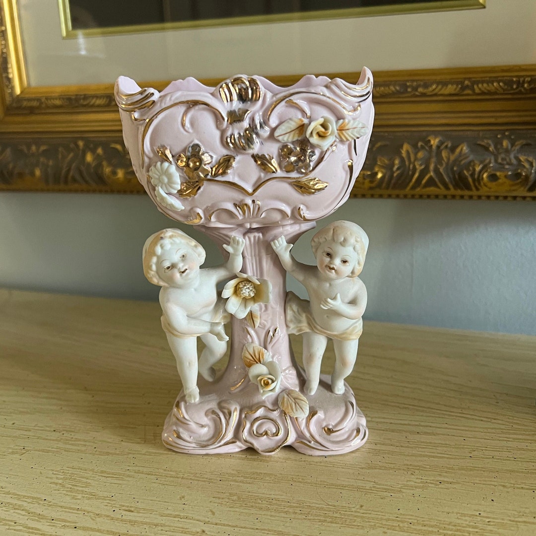 Vintage Camille Naudot Vase With Cherubs in Pink Floral - Etsy