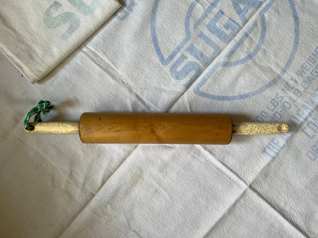 Wood Rolling Pin With White and Gold Laminate Type Handles, Unusual ...