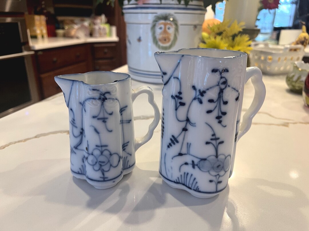 Antique Blue Meissen Flow Floral Cream Pitcher: Individual Pouring ...