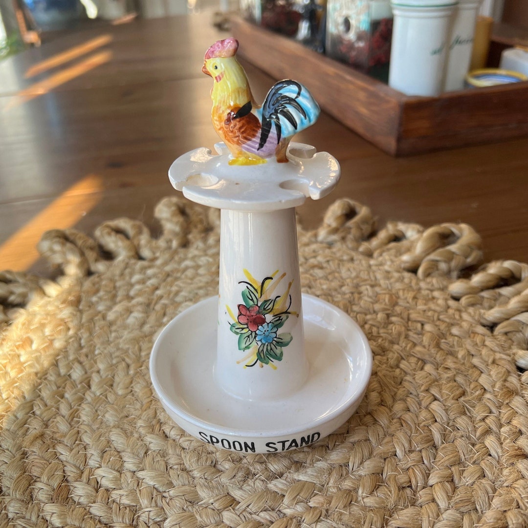 Vintage Rooster Spoon Stand, Ceramic Rooster Kitchen Decor, Rooster ...