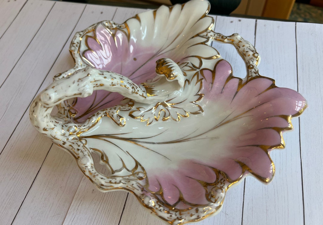 Antique CT Carl Tielsch Porcelain Leaf Dish, Pink White and Gold - Etsy