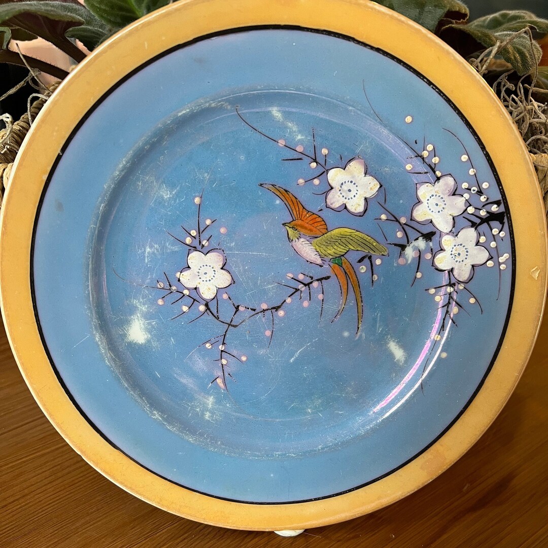 Vintage Japanese Lusterware Plates in Pale Blue With White Painted ...