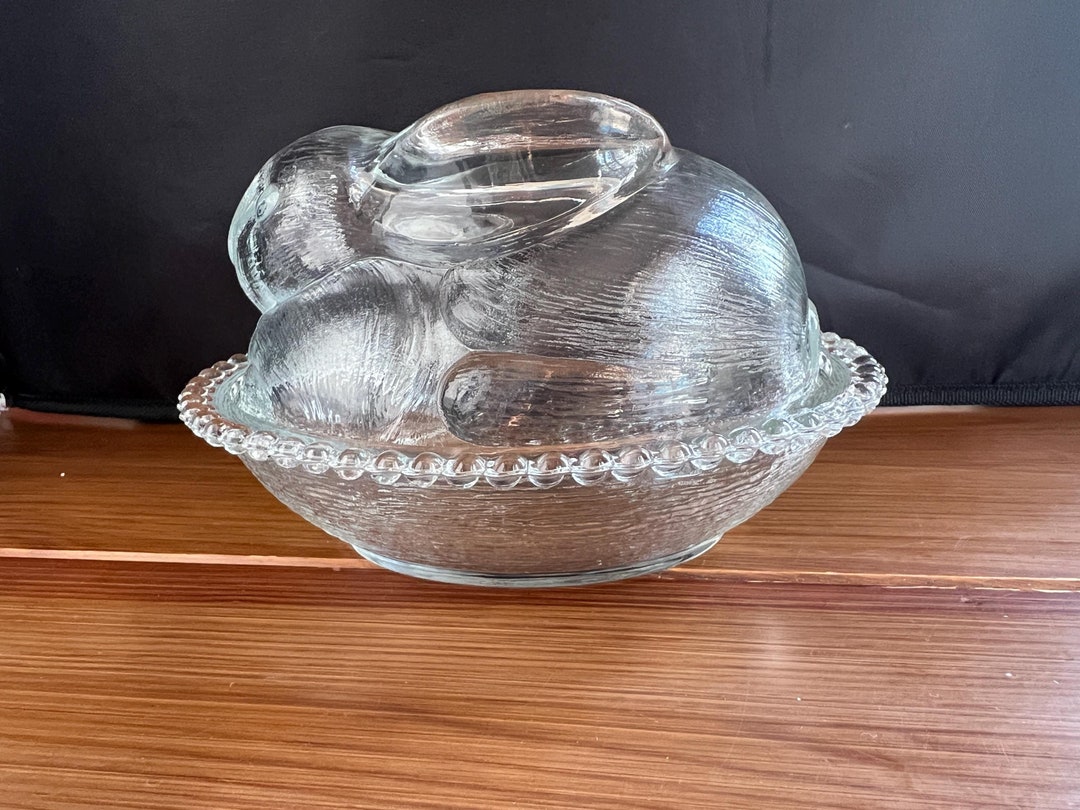 Glass Bunny Dish, Vintage Covered Glass Clear Bunny, Glass Bunny Candy ...